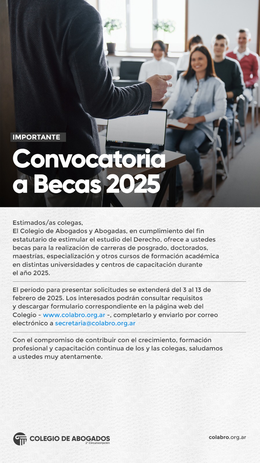 Convocatoria a Becas 2025 - Novedades - Noticias - Colegio de abogados