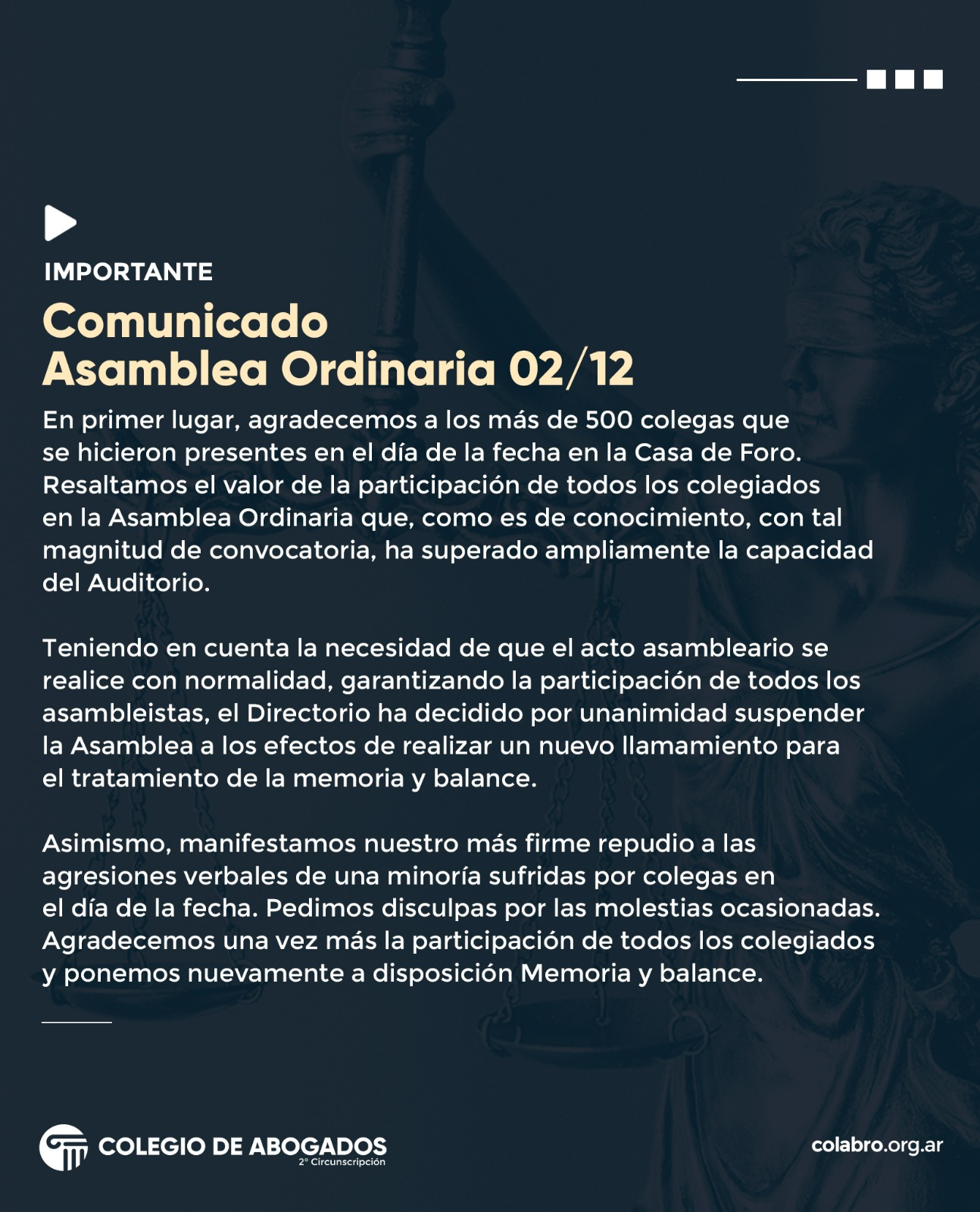 Comunicado Asamblea Ordinaria 02/12/2024 - Novedades - Noticias ...